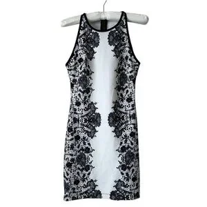 B Darlin | Dresses | Scuba Dress Black White Lace Floral Back Zipper ...